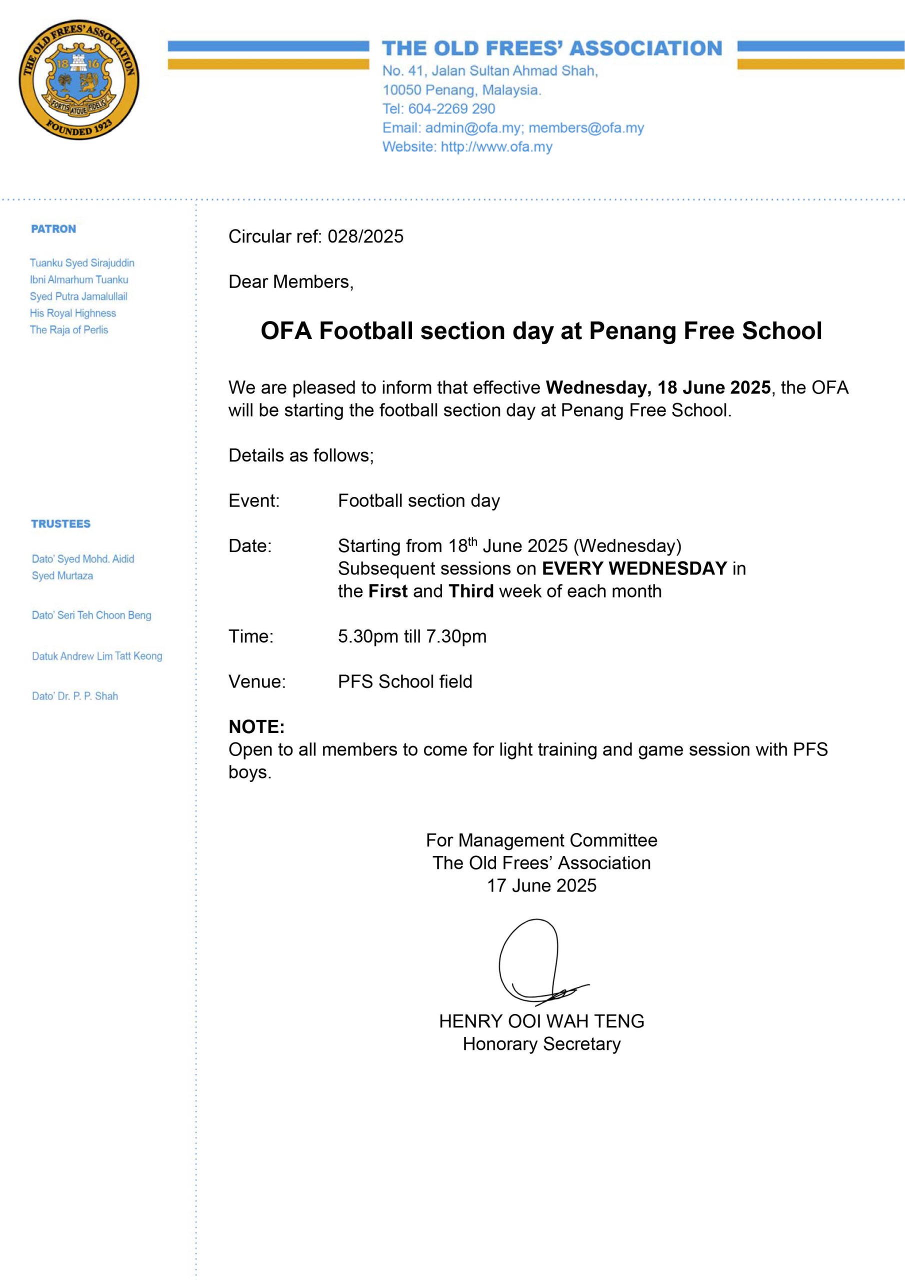 OFA Football Section Day at Penang Free School – OFA